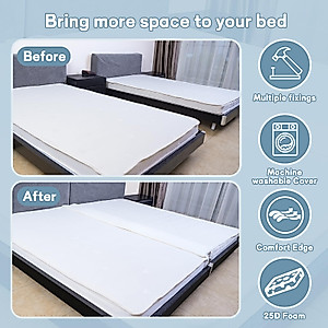 Siumir Twin to King Bed Converter Kit with Strap, 12'' Extra Wide Bed Bridge, Detachable and Machine-Washable Cover/Multiple Fixings/One-Piece Foam, Bed Connector for Stayover, Family Room