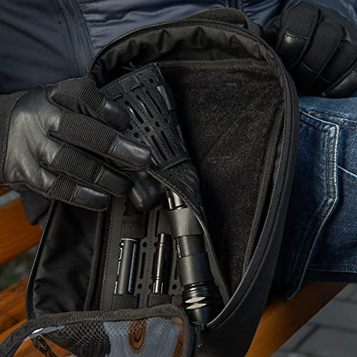 M-Tac Elite Bag Organizer Transparent Large Gen.II - Tactical Clear Durable Pouch with Zipper, Handle and Nylon Mesh Bottom (11.8 x 7.5 inches, Black)