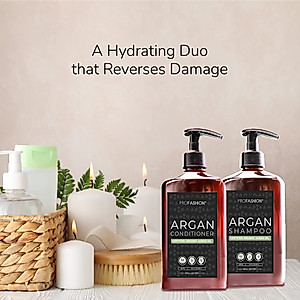 Profashion Keratin and Argan Oil Shampoo & Conditioner Bundle - Kertain Curly Hair Repair - Hair Oils for Natural Hair Growth - Deeply Moisturizing - For Dry, Damaged, and Frizzy Hair - 13.5 Oz each