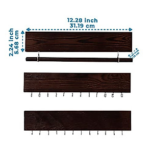 Comfify Rustic Jewelry Display Organizer for Wall – Wall Mounted Jewelry Holder Organizer with Removable Bracelet Rod and 24 Hooks – Perfect Earrings, Necklaces and Bracelets Holder – Dark Brown