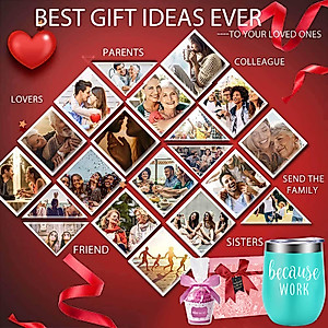 Because Work Funny Wine Tumbler Gift Set 12oz - Unique Office Gift Idea for Coworker, Best Friend or Boss Lady - Perfect Birthday Gifts for Women – Gag Gifts for Employee, Staff, Secretary