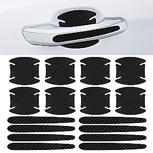 Aphrordity 16 Pcs Car Door Handle Scratch Protector Carbon Fiber, Car Door Handle Paint Scratch Protector Sticker, Non-Marking Auto Door Handle Protective Film (Black)