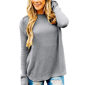 LEANI Women’s 2024 Long Sleeve Crew Neck Pullover Sweater Loose Casual Soft Knit Jumper Tops Grey