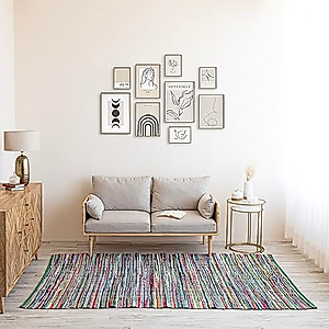 HOMEMONDE Multicolor Handwoven Chindi Rug 4x6 feet Braided Boho Living Room Rag Rugs Soft Handmade 100% Recycled Fabric Bohemian Carpet