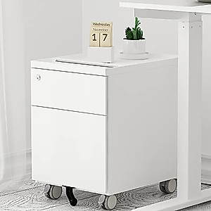 CuHome 2-Drawer Mobile Filing Cabinet with Lock and Casters, Fully Assembled Except Casters, Vertical File Metal Cabinet for Home Office, Small Filing Cabinet Under Desk, Cloud White