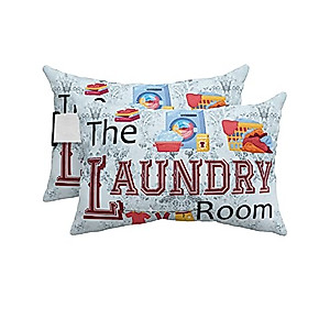 Recliner Head Pillow Ledge Loungers Chair Pillows with Insert The Machine Laundry Room Blue Vintage Lumbar Pillow with Adjustable Strap Outdoor Waterproof Patio Pillows for Beach Pool, 2 PCS