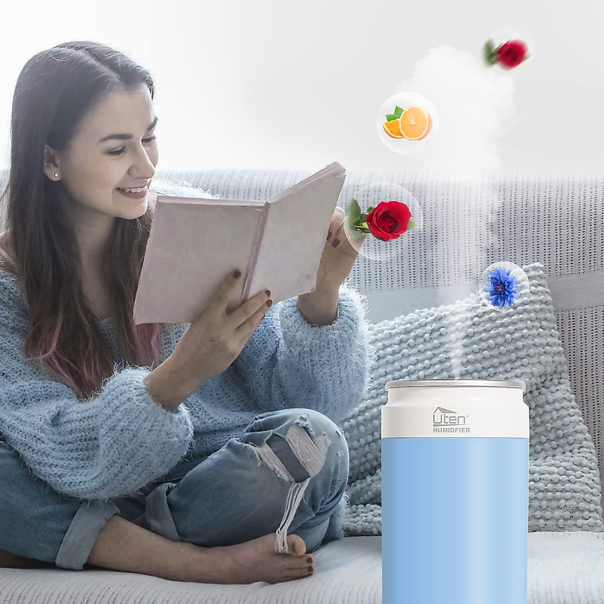 Humidifiers, Humidifier for Bedroom, Can Air Humidifier, Humidifiers for Home and Plants, USB Powered And Battery Powered Portable for Home Office Car Outdoor, 2 Mist Modes, Night Light, Auto-Off
