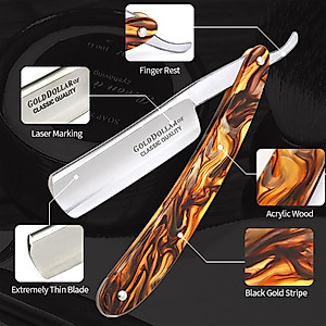 Gold Dollar Retro Shaving For Men Acrylic Handle Straight Razor Barber Shaving Ready Without Stabilizer Scraper Cloth Kit
