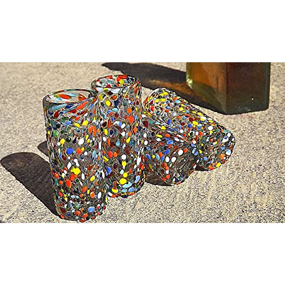 MEXTEQUIL - Authentic Mexican Tequila Shot Glasses - Tequila Set of shot glasses - 4 pcs - 2 Oz - Mexican Hand Blown Shot Glass (Confetti)