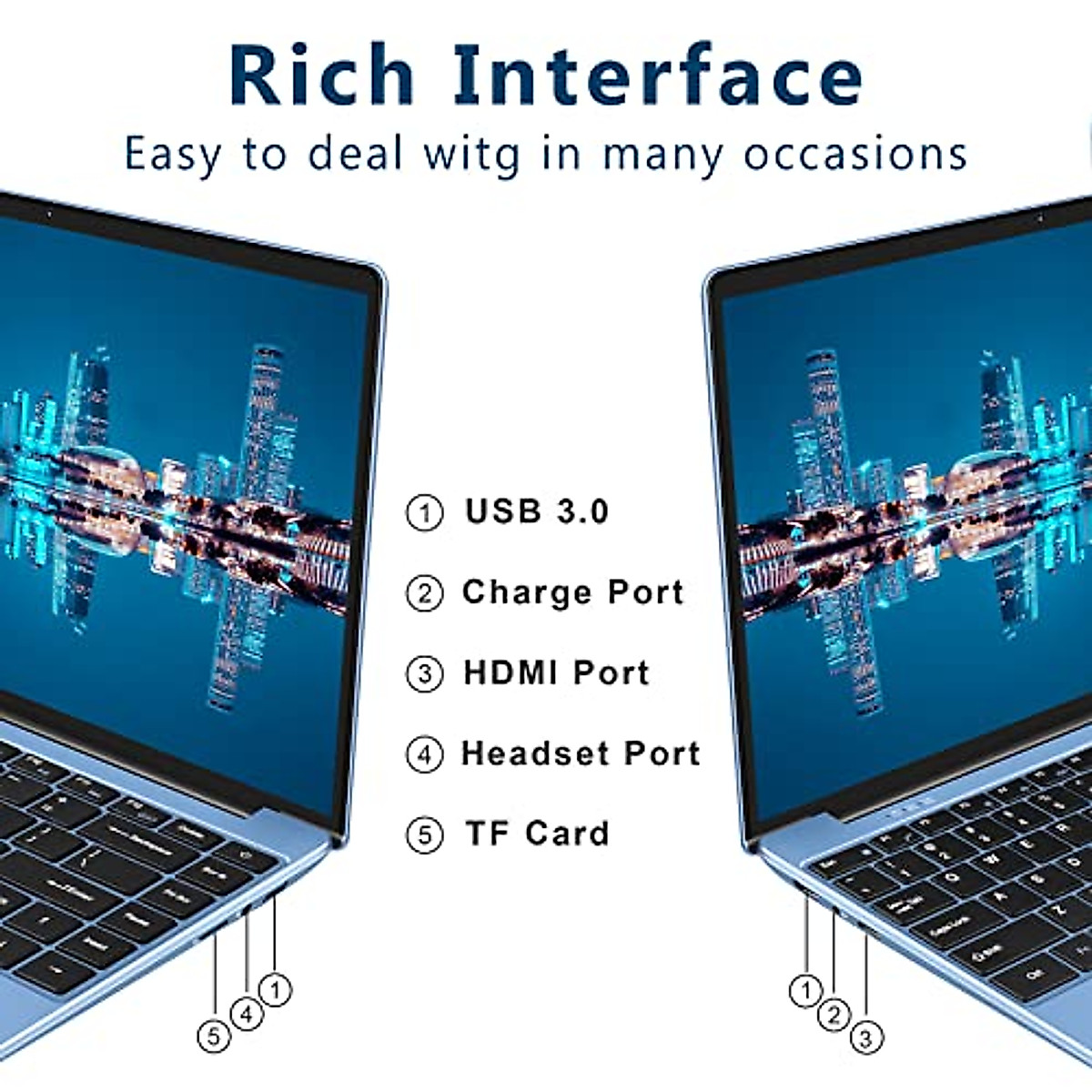 Ruzava Windows 10 Laptop Computers, 14" 6GB RAM 128GB SSD Support 1TB SSD Expansion, 1920x1080 FHD Traditional Laptop for Work Study Entertainment-Blue