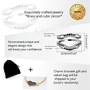 Uloveido Women Double Infinity Wedding Ring Guard Enhancer Black Cubic Zirconia Ring for Anniversary Promise Ring Enhancer with CZ Crystals Size 7 Y444