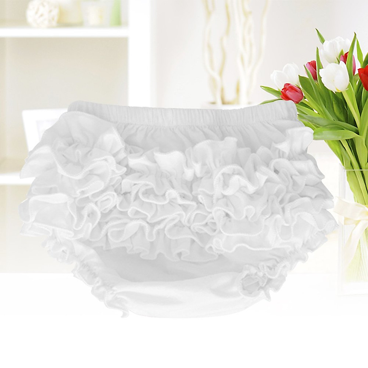 Baby Girl Ruffle Lace Pure Cotton Panties Diaper Cover for Halloween Christmas Party Size L(White)