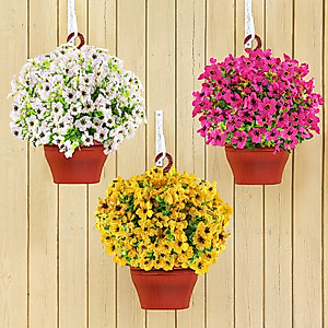 GREENRAIN 6 Bundles Artificial Flowers UV Resistant Fake Plants Outdoor Faux Plastic Flowers Garden Window Box Porch Home Decor (White)