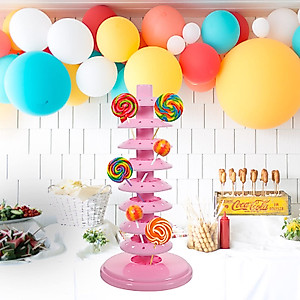 Cake Pops Stand 2pcs Lollipop Display Holder Round Candy Holder Cake Pop Stand Ring Stand Lollipop Showing Tower for Wedding Showers Birthday Party Favors, Pink