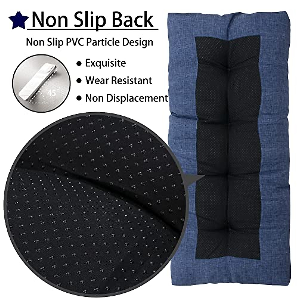MAGPIE FABRICS Patio Bench Cushion 45"x18", Indoor/Outdoor Non-Slip Water Resistant Long Seat Pads, Tufted Loveseat Cushion for Swing, Settee, Window, Garden, Wicker, Front Porch (Navy Blue Textured)
