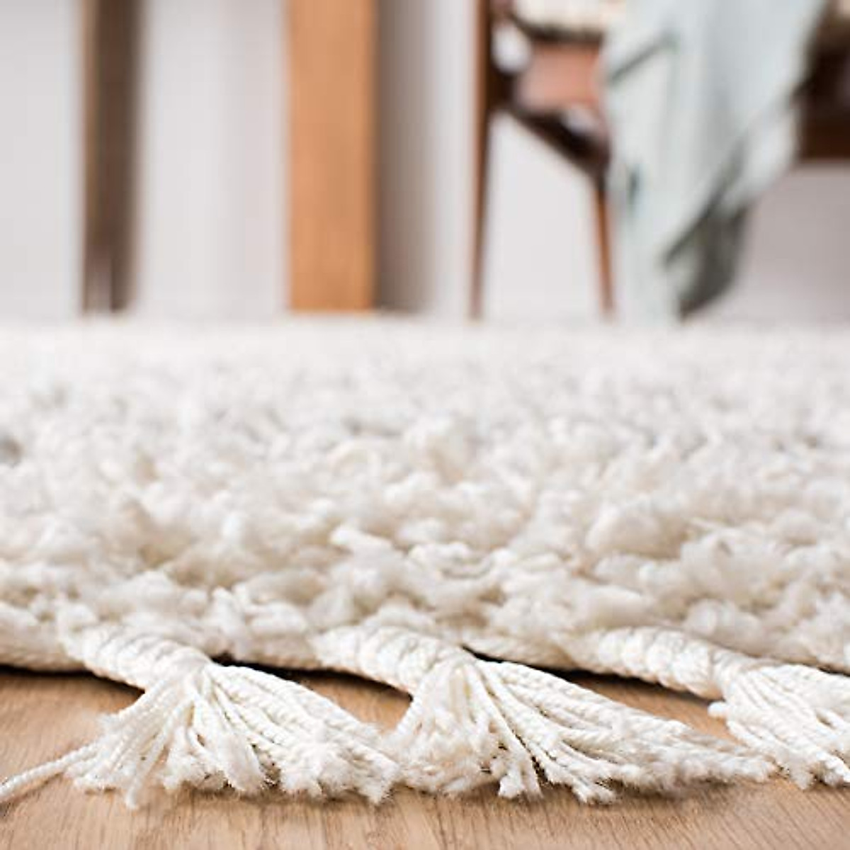 SAFAVIEH Pro Luxe Shag Collection 9' x 12' Ivory / Light Grey PLX436A Moroccan Boho Tassel Non-Shedding Living Room Bedroom Dining Room Entryway Plush 2.4-inch Thick Area Rug