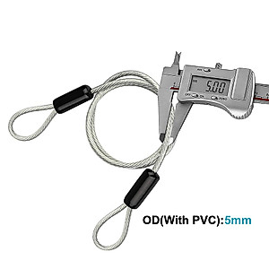 2½ ft Security Cable Luggage Lock Safety Cable Wire with Double Looped Ends, 5mm Iron Galvanized PVC Coated Braided Security Cable Breaking Force 220 lb (4 Pack)