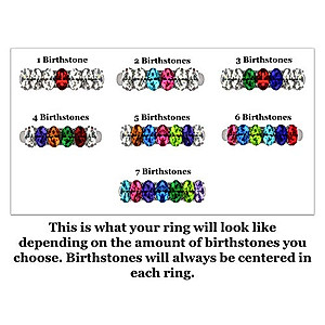 Central Diamond Center Oval Cut Lucita Mothers Birthstone Ring w/ 1 to 7 Simulated Birthstones - Sterling Silver-Size 10