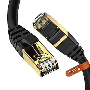 Cat 8 Ethernet Cable 100 ft,Indoor & Outdoor LAN Cable,Gaming Internet Network Computer Patch Cord, Faster Than Cat5e/Cat5/Cat6/Cat7,Waterproof Slim Cat8 High Speed Wire for Router, Modem