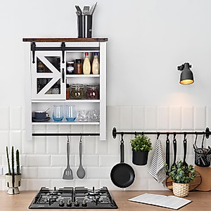 GAOMON Bathroom Organizer Cabinet, Over The Toilet Bathroom Cabinet with Towels Bar & Hooks, 3-Tier Over Toilet Cabinet with Sliding Barn Door for Bathroom Laundry Kitchen, Wall Mounted