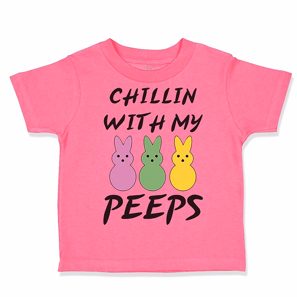 Custom Toddler T-Shirt Chillin with My Peeps Bunny Funny Humor Easter Cotton Boy & Girl Clothes Funny Graphic Tee Hot Pink Design Only 3T