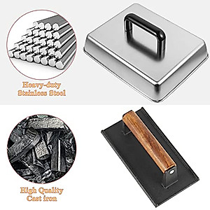 MOASKER 14 Inch Rectangular Melting Dome & Grill Press Kit for Blackstone Accessories, Stainless Steel Cheese Basting Cover and Cast Iron Bacon Burger Press for Flat Top Griddle Grill