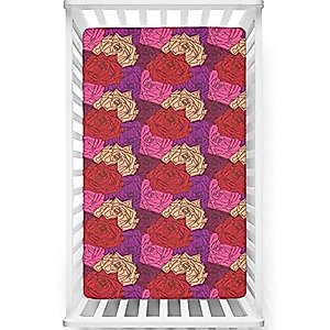 Roses Themed Fitted Crib Sheet,Standard Crib Mattress Fitted Sheet Soft Toddler Mattress Sheet Fitted-Baby Crib Sheets for Girl or Boy,28“ x52“,Multicolor