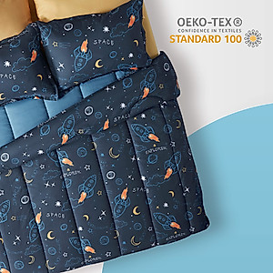 SLEEP ZONE Kids Bedding Twin Comforter Set - Super Soft & Cute Printed 2-Piece Comforter Set All Seasons for Boys, Girls, Fade Resistant, Machine Washable, Space Rocket