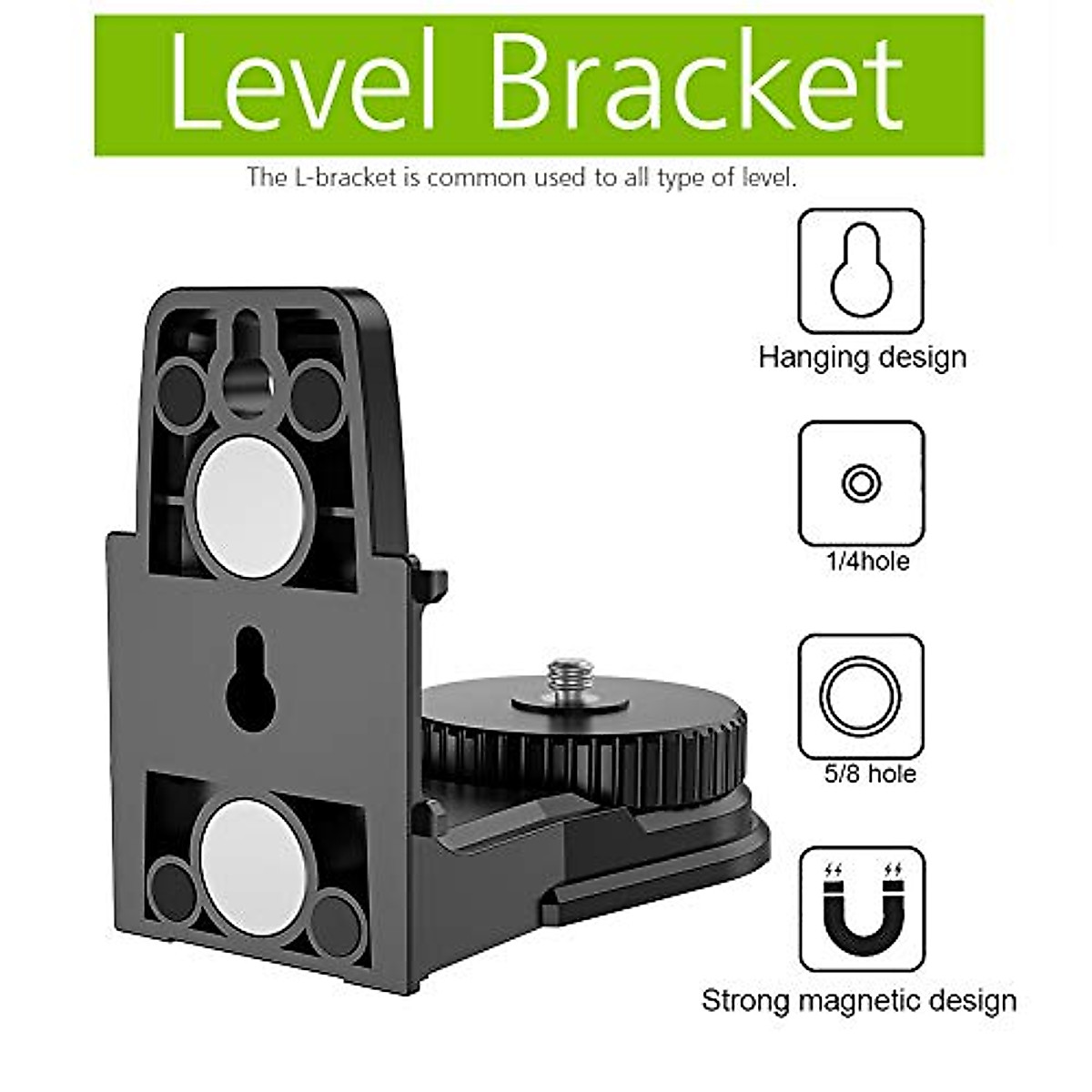 L-shape Laser Level Adapter, Multifunctional Magnetic Pivoting Base, 360 Degree Adjustable, Support with 1/4" and 5/8" thread