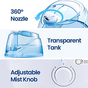 Cegsin Humidifiers for Bedroom (2.2L Water Tank), Cool Mist Humidifiers for Baby & Plant, Room Humidifier for Home & Nursery, BPA-Free for Safety, 360° Nozzle, Auto Shut-Off, Night Light