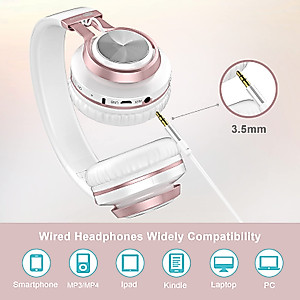 BASEMAN Wireless Over Ear Headphones, Long Battery Life Deep Bass Bluetooth Headphones with Microphone Wireless and Wired Headset for Computer iPhone Teens Girls Women School Travel - White Rose Gold