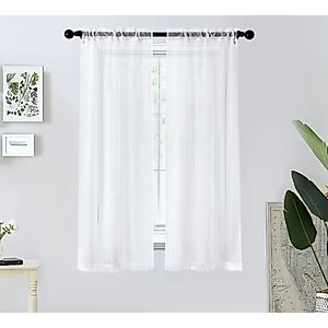 PI Sheer White Curtains 63 Inch Length Short Window Curtains Rod Pocket for Living Room/Bedroom 2 Panels (W52 X L63, Optical White)