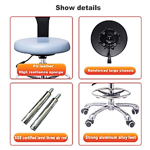 SFKLYU Dental Stool Dental Chair Assistant Stool 360° Rotation Armrest Dental PU Leather Backrest for Office Kitchen Dentist Shop Lab and Home,50~70cm