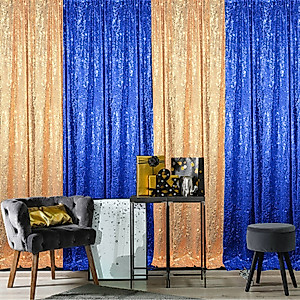 4 Panels Sequin Backdrop Curtain 2 ft x 8 ft, Backdrop Curtain for Party Sequin Backdrop Glitter Curtain for Congrats Grad Graduation Party Decorations, Birthday, Wedding (Blue, Gold)