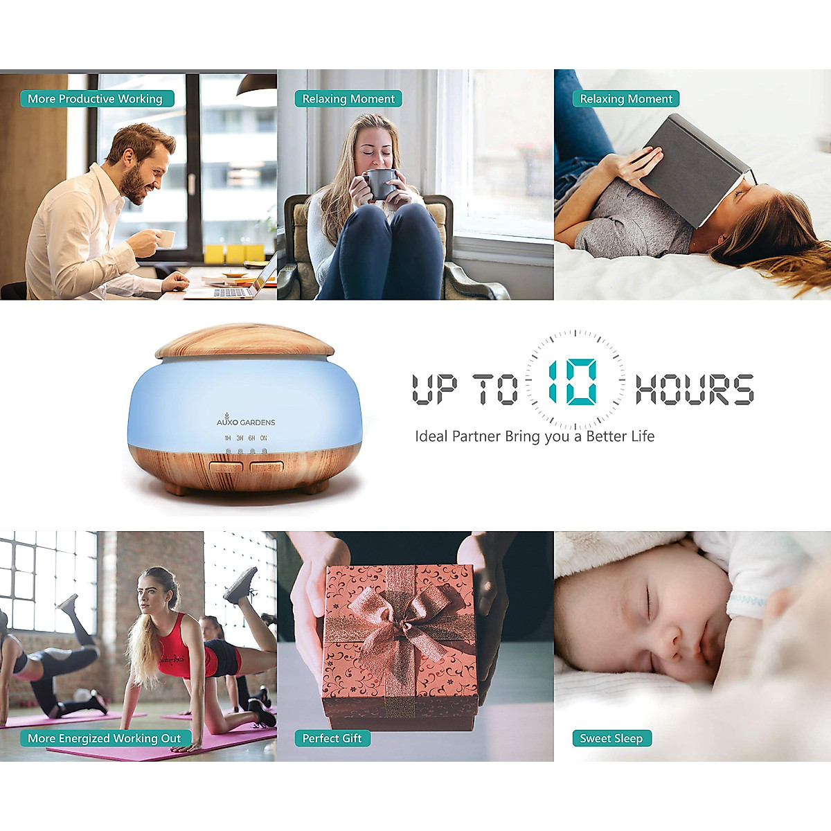 Ultrasonic Aromatherapy Essential Oil Diffuser, 300ml Cool Mist Humidifier with 7 Color LED Lights Changing and Waterless Auto Shut-off for Office Home Bedroom Living Room Study Yoga Spa