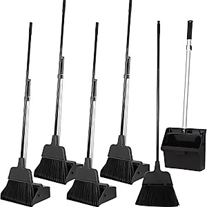 Mumufy 5 Set Lobby Dustpan with Broom Set Lobby Upright Dust Pan and Broom with Long Handle Heavy Duty Commercial Broom Dustpan Combo for Restaurants Kitchen Office Home