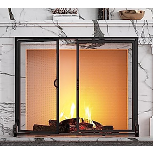 Fire Beauty Fireplace Screen with Hinged Doors, Powder Coated Steel Frame, Metal Mesh, Handcrafted Solid Steel,Decorative Design, Free Standing Spark Guard