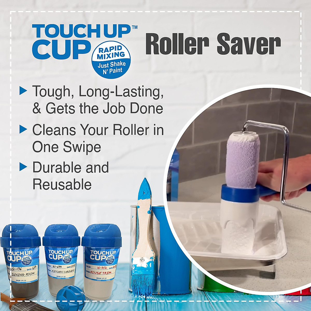 Touch Up Cup Roller Saver Paint Roller Cleaner Tool, House Painting Supplies, Paint Remover Scraper, As Seen On Shark Tank Products, 1 Pack