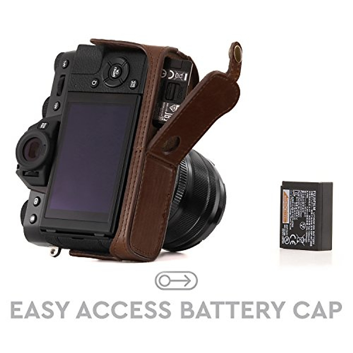 MegaGear MG958 Ever Ready Leather Camera Half Case and Strap Compatible with Fujifilm X-T30 MII, X-T30, X-T20, X-T10 - Dark Brown