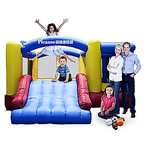 [Upgrade Version] PicassoTiles KC102 12x10 Foot Inflatable Bouncer Jumping Bouncing House, Jump Slide, Dunk Playhouse w/Basketball Rim, 4 Sports Balls, Full-Size Entry, 580W ETL Certified Blower