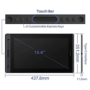 HUION KAMVAS Pro 16 Graphics Drawing Tablet with Screen Full-Laminated Graphics Monitor with Battery-Free Stylus Tilt 8192 Pen Pressure 6 Hot Keys Touch Bar - 15.6inch Graphic Tablet for PC/MAC/Linux