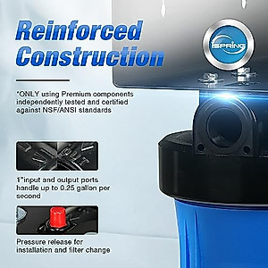 iSpring WGB21B 2-Stage Whole House Water Filtration System with 3/4 inch Push-Fit Braided Stainless Steel Hose Connectors and Ball Valve