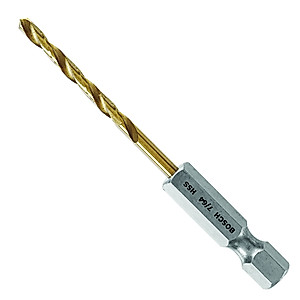 BOSCH TI2134IM 1-Piece 7/64 In. x 2-5/8 In. Titanium Nitride Coated Metal Drill Bit Impact Tough with Impact-Rated Hex Shank Ideal for Heavy-Gauge Carbon Steels, Light Gauge Metal, Hardwood