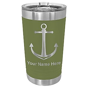LaserGram 16oz Vacuum Insulated Pint Tumbler, Boat Anchor, Personalized Engraving Included (Camo Green)