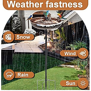 OUISJYER Small Metal Bird Baths for Outdoors, 10" Dia Bowl with Stake Birdbaths Garden Yard Lawn Decor Brown