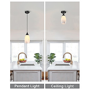 karyfine Mini Glass Pendant Light Kitchen Island Oval Ceiling Hanging lamp Shade with Black Matte finish1pack Milk Blown Glas Pendant Lighting Adjustable Cord for Hallway dining room Bathroom