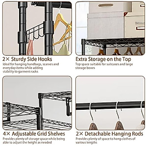 YEPOTUE Portable Closet Organizer System Heavy Duty Garment Rack, 4 Tiers Adjustable Clothes Rack Freestanding Wardrobe Storage Clothing Rack for Hanging Clothes, 79" H*45" W*16.5" D, Black