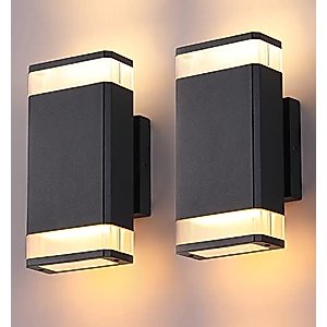 DAKAFUL LED Up and Down Lights Outdoor Wall Sconce, 2Pack Integrated Square Outdoor Lights for House, 10W 2700K Warm Aluminum Modern Exterior Light Fixture for Porch Patio Garage