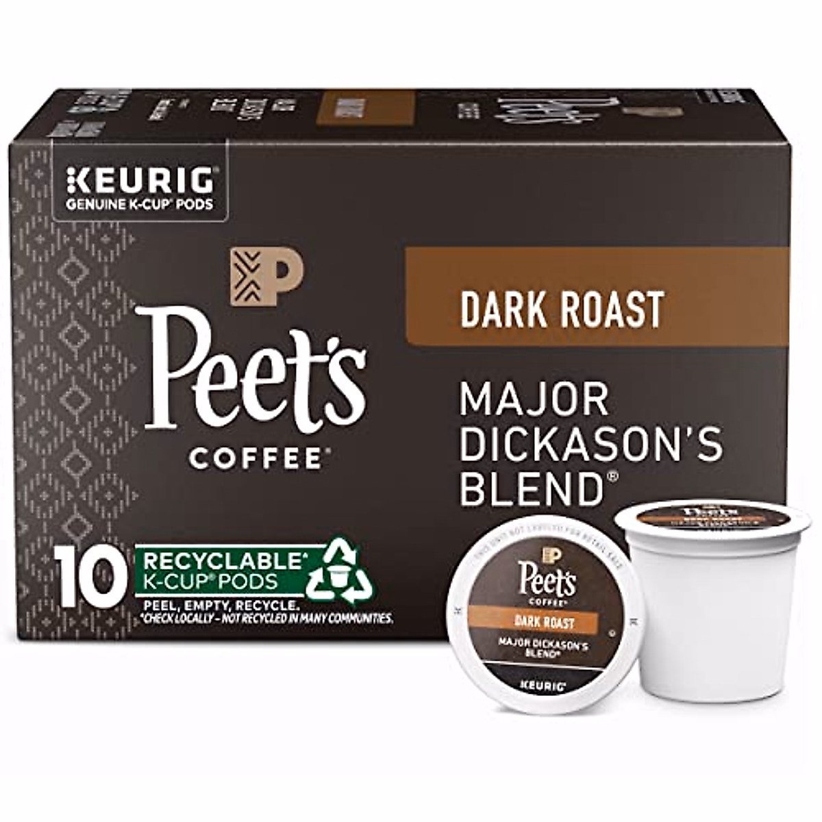 Peet's Coffee, Dark Roast K-Cup Pods for Keurig Brewers - Major Dickason's Blend 10 Count (1 Box of 10 K-Cup Pods)