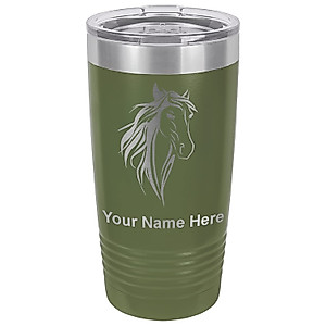 LaserGram 20oz Vacuum Insulated Tumbler Mug, Horse Head 3, Personalized Engraving Included (Camo Green)